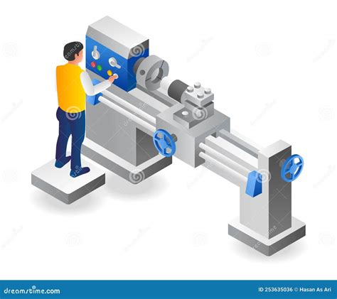 Male Operator Is Running A Cnc Lathe Stock Illustration Illustration Of Tool Engineering