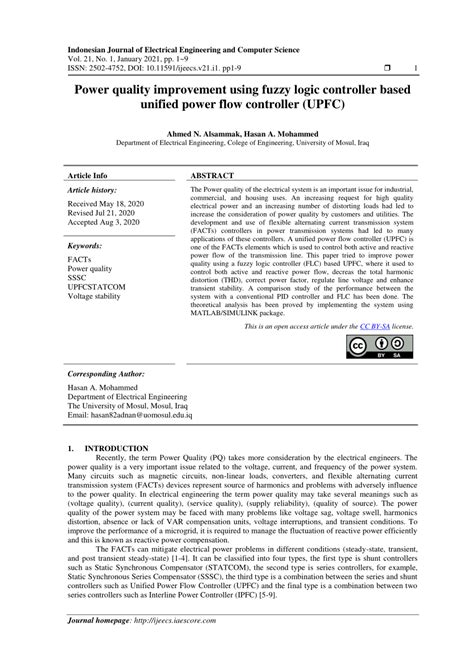 pdf power quality improvement using fuzzy logic controller based