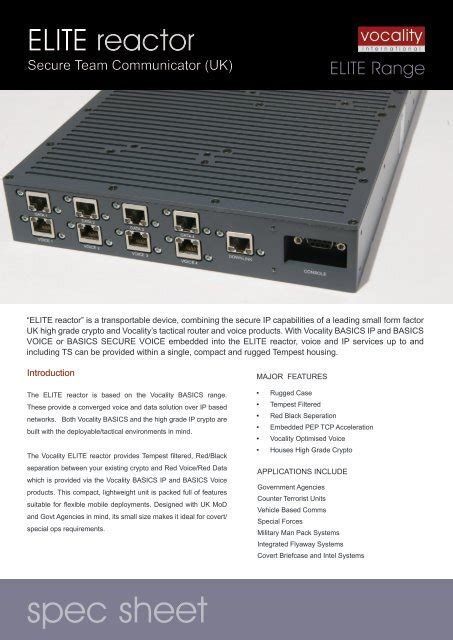 Elite Reactor Data Sheet Sst