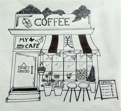ﾟartz｡ﾟ Easy Drawings Sketches Coffee Shop Aesthetic Coffee Shop