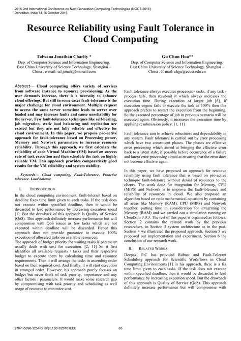 PDF Resource Reliability Using Fault Tolerance In Cloud Computing