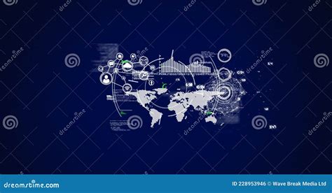 Image Of Scopes Scanning Network Of Connections And Data Processing Over World Map Stock