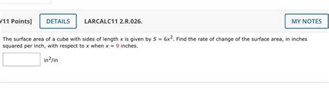solved the surface area of a cube with sides of length x is