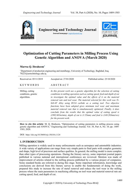 Pdf Optimization Of Cutting Parameters In Milling Process Using