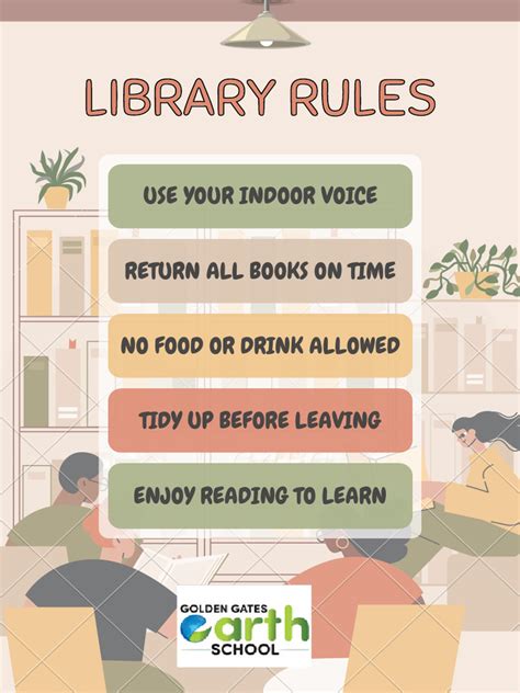 Yellow Green Boho Illustrated Library Rules Classroom Poster Pdf