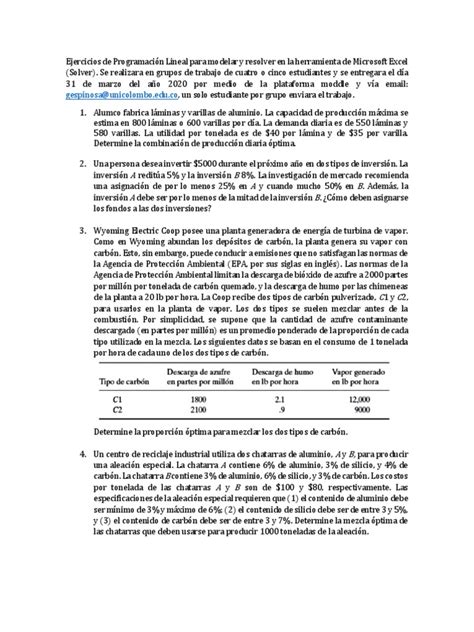 ejercicios de programación lineal para modelar y resolver en la