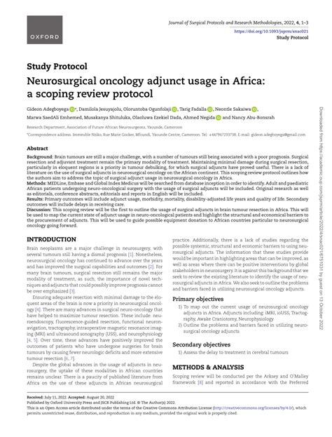 Pdf Neurosurgical Oncology Adjunct Usage In Africa A Scoping Review