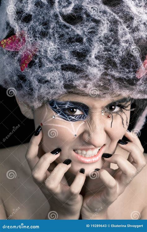 Woman With Spider Cobweb Stock Image Image Of Spider