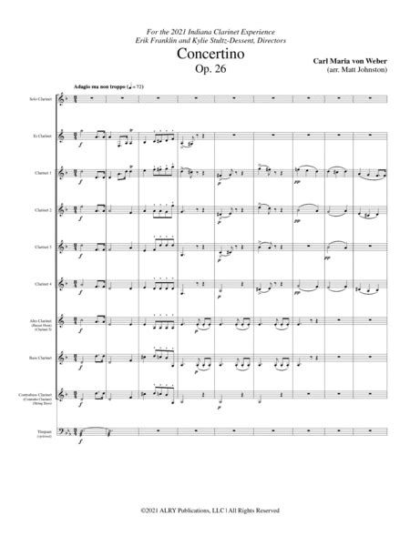 Concertino Op 26 For Solo Clarinet And Clarinet Choir By Carl Maria