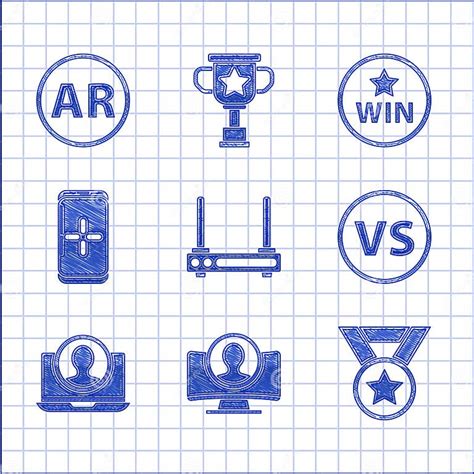Set Router And Wi Fi Signal Create Account Screen Medal Vs Versus Battle Smartphone Playing