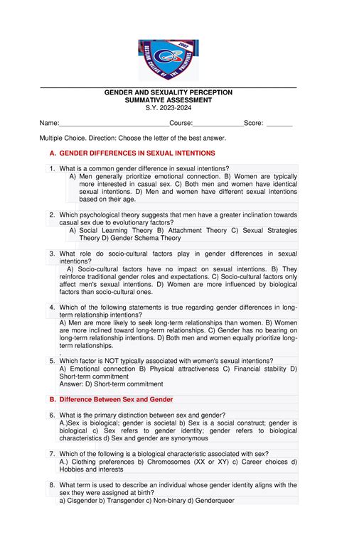 Gender And Sexuality Perception Summative GENDER AND SEXUALITY PERCEPTION SUMMATIVE ASSESSMENT