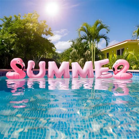 Premium Photo A Pink Floating Pool With A Pink Float In The Water And The Word Summer On It