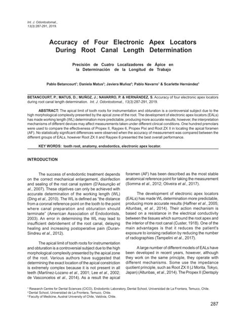 Accuracy Of Four Electronic Apex Locators During Root Canal Length