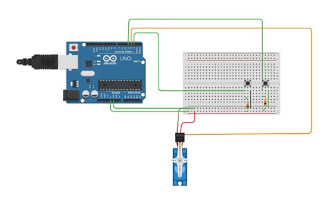 circuit design servo with push button tinkercad