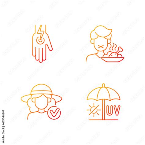 Sunstroke And Sunburn Gradient Linear Vector Icons Set Heatstroke Symptoms Cramp In Body