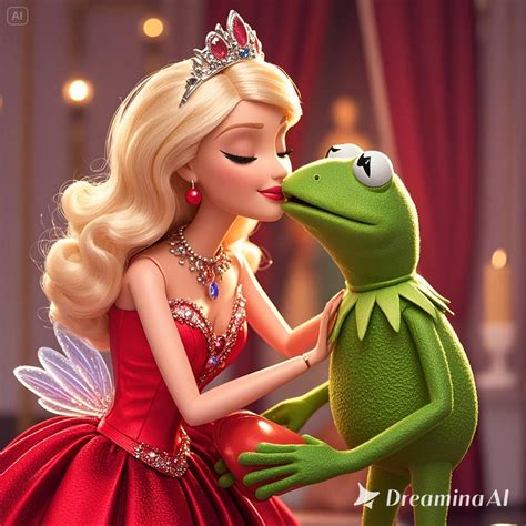 Barbie Princess Red Dress Kissing Kermit By Lokmenghong560617 On