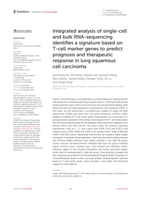 Pdf Integrated Analysis Of Single Cell And Bulk Rna Sequencing Identifies A Signature Based On