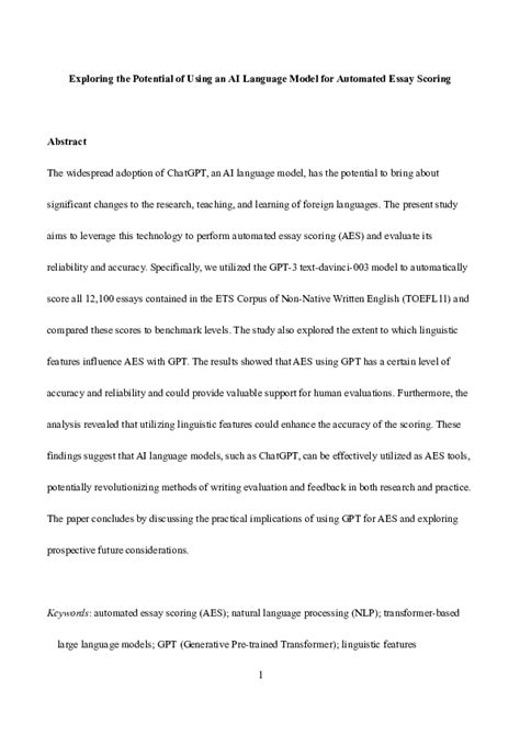 Pdf Exploring The Potential Of Using An Ai Language Model For Automated Essay Scoring