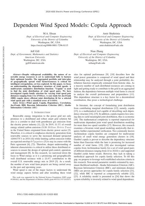 (PDF) Dependent Wind Speed Models: Copula Approach