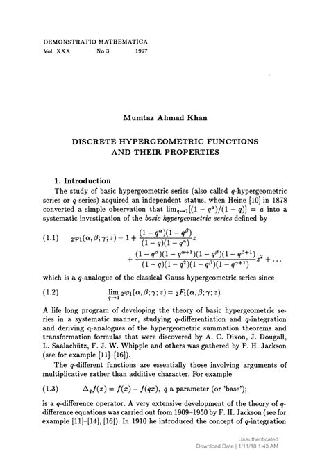 Pdf Discrete Hypergeometric Functions And Their Properties
