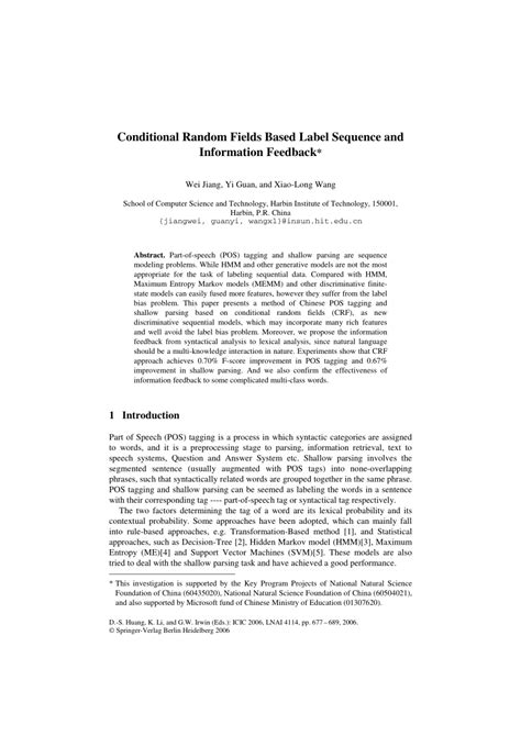 Pdf Conditional Random Fields Based Label Sequence And Information Feedback