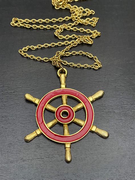 Vintage Pirate Galleon Wheel Pendant Long Chain Necklace Ship Etsy