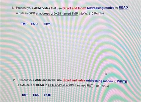Solved 1 Present Your Asm Codes That Use Direct And Index