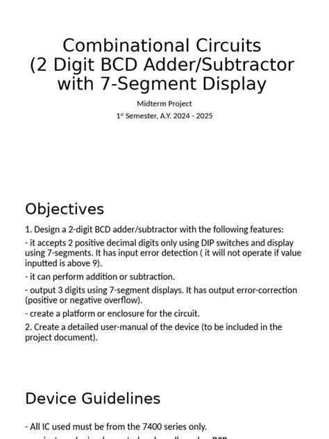 cpe project logic circuits 2 digit bcd adder subtractor 2024 2025 pdf