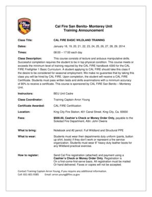 Fillable Online Mcftoa Cal Fire San Benito Monterey Unit Training
