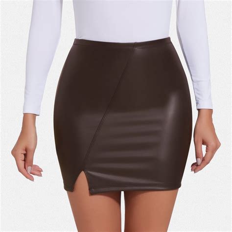 Shaperin Faux Leather Side Slit Butt Lifting Mini Skirt