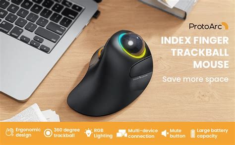 Protoarc Wireless Index Finger Trackball Mouse Rechargeable Rgb
