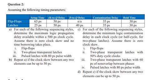 question 2 assuming the following timing parameters