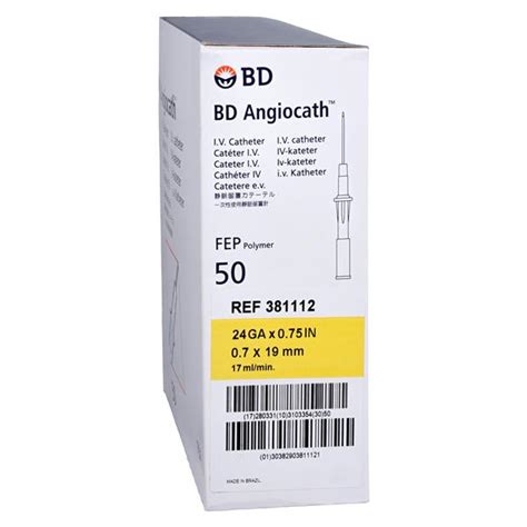 Angiocath Peripheral Venous Catheter 24 Gauge 34 Yellow Medex Supply