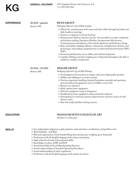 Packaging Operator Resume Samples Velvet Jobs