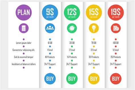 가격 책정 계획 집합입니다 평면 디자인의 템플릿 테이블입니다 웹 사이트 및 응용 프로그램에 대한 테이블 관세 배너 가격에 대한 스톡 벡터 아트 및 기타 이미지 Istock