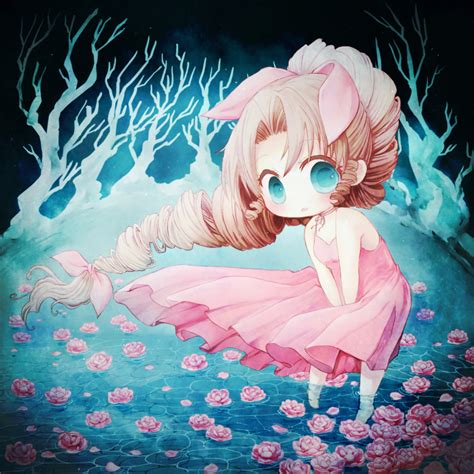 Safebooru 1girl A A O O D D Aerith Gainsborough Aqua Eyes Bare Arms