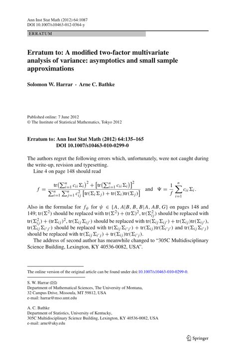 Pdf A Modified Two Factor Multivariate Analysis Of Variance