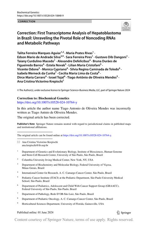 Correction First Transcriptome Analysis Of Hepatoblastoma In Brazil Unraveling The Pivotal