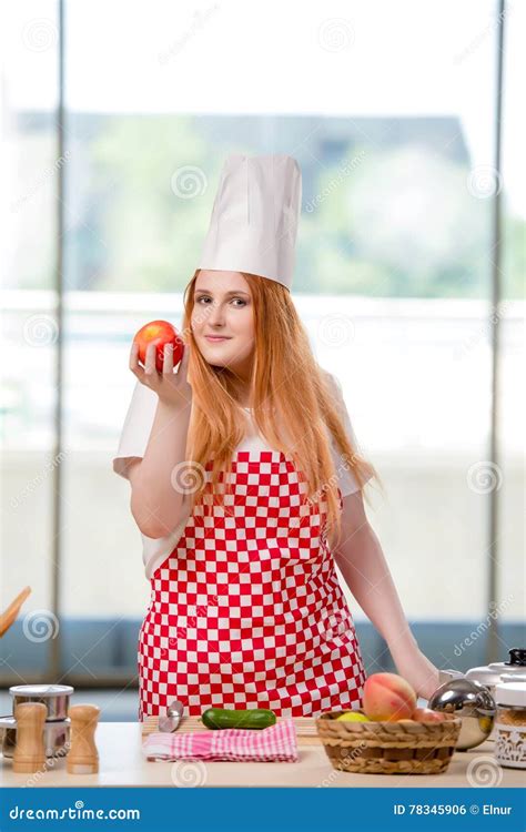 The Redhead Cook Working In The Kitchen Stock Photo Image Of Knife Healthy