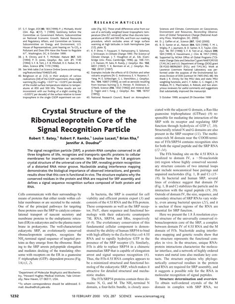 Pdf Crystal Structure Of The Ribonucleoprotein Core Of The Signal