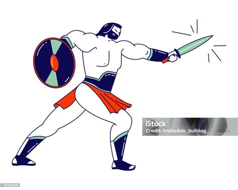 콜로세움 아레나에서 스파르타 남성 캐릭터 군단 병사 로마 전사 검투사 들고 방패와 칼 싸움 관객을위한 고대 역사 이야기 또는