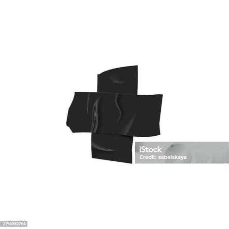 주름이 있는 검은색 접착 테이프 스트립의 3d 벡터 그림 십자가 형태로 붙어있습니다 3차원 형태에 대한 스톡 벡터 아트 및 기타 이미지 3차원 형태 개념 검은색