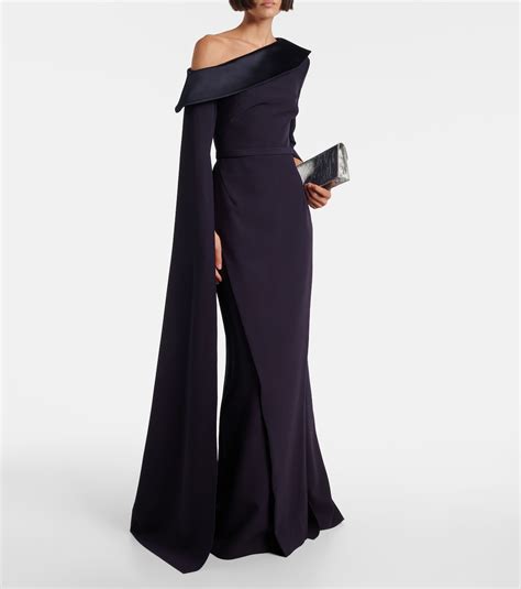 Rinoa Caped Crépe Gown In Blue Safiyaa Mytheresa