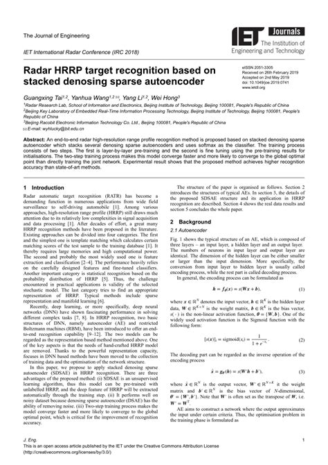 Pdf Radar Hrrp Target Recognition Based On Stacked Denosing Sparse