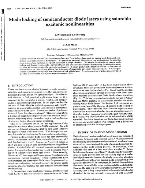 Pdf Mode Locking Of Semiconductor Diode Lasers Using Saturable