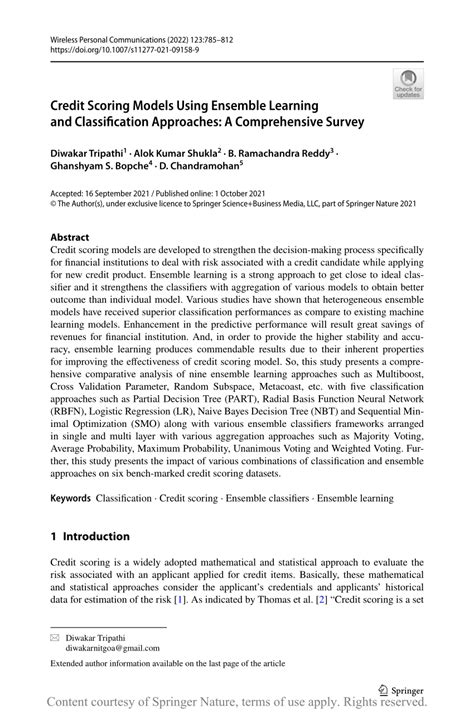 Credit Scoring Models Using Ensemble Learning And Classification