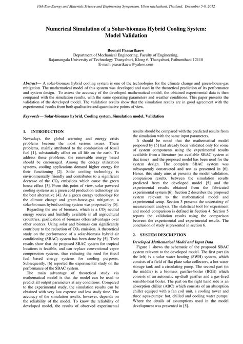 Pdf Numerical Simulation Of A Solar Biomass Hybrid Cooling System Model Validation