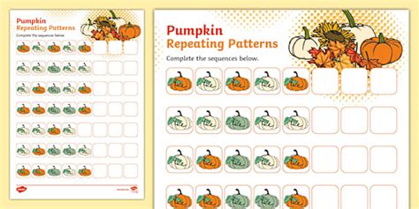 👉 Pumpkin Repeating Patterns Worksheet Twinkl
