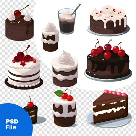 Premium Psd Set Of Different Cakes With Cream And Cherries Vector