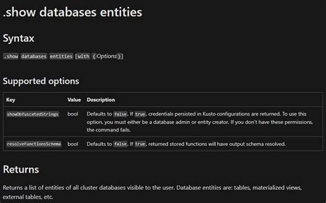 Azure Data Explorer On Linkedin Show Databases Entities Command